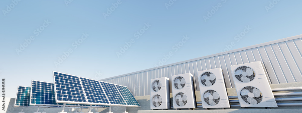 3d rendering of photovoltaic cell on solar panel, condenser unit or ...