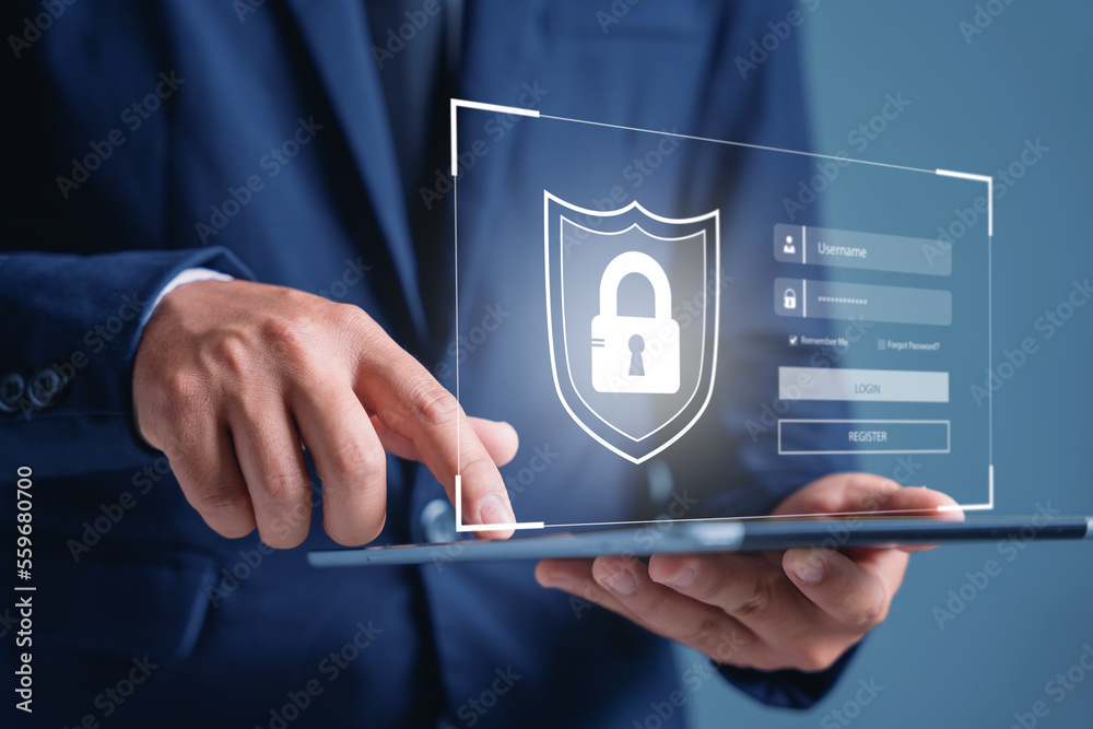 Business with technology. Futuristic digital processing of biometric ...