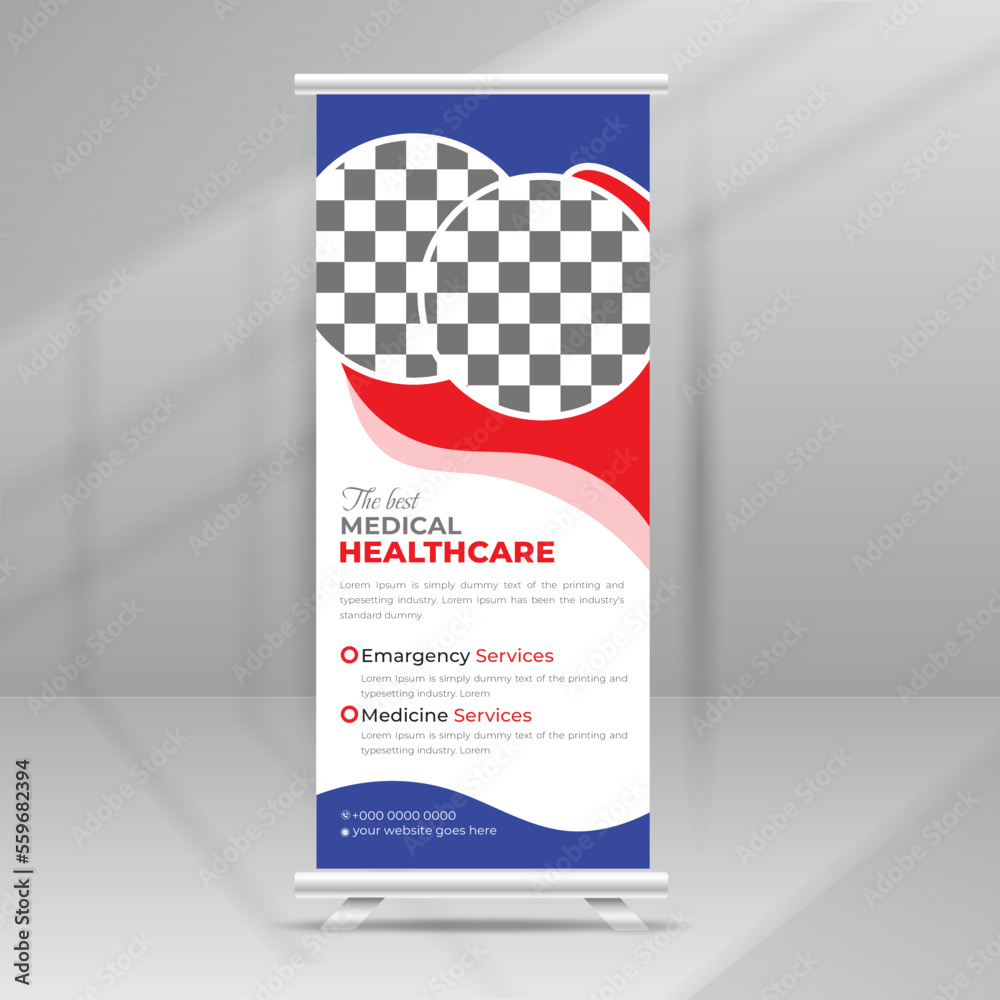 Vetor de Healthcare and medical clinic roll up and standee banner ...