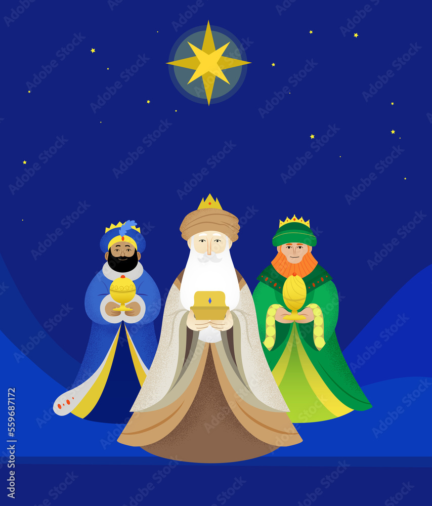 Epiphany celebration flat illustration. The Three Wise Men, Magi, Three ...