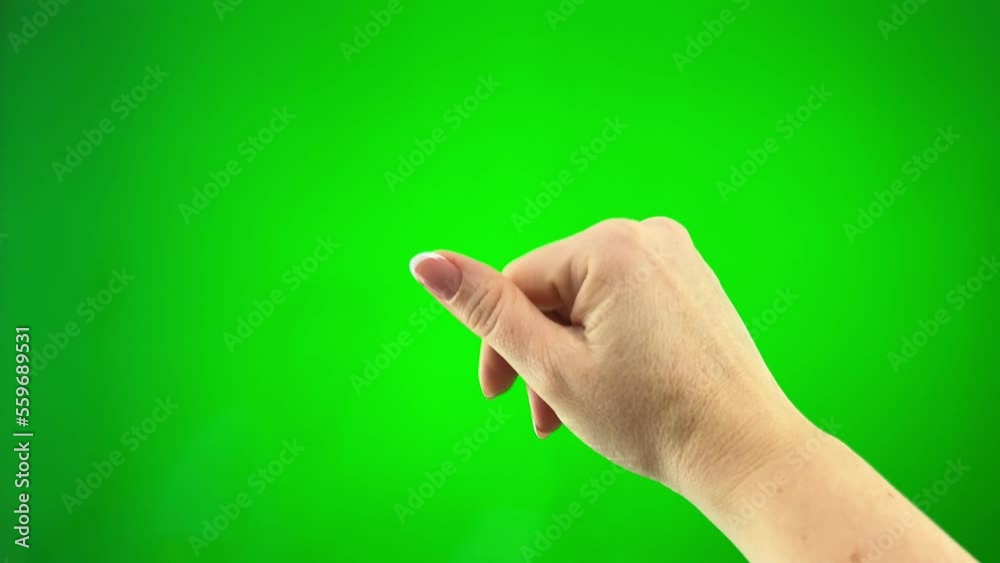 Finger flipping green female hand touch gestures on green screen, 4k ...