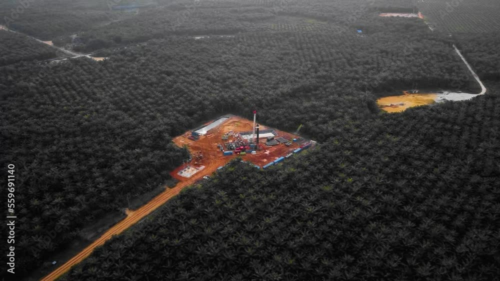 Cinematic 4K Drone Footage of Onshore Drilling Rig equipment structure ...