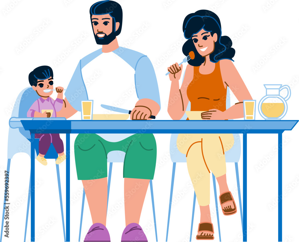 family breakfast vector. child happy, home father man, family morning ...
