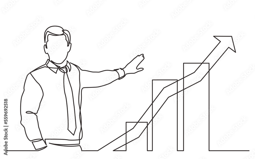 continuous line drawing business showing growing graph PNG image with ...