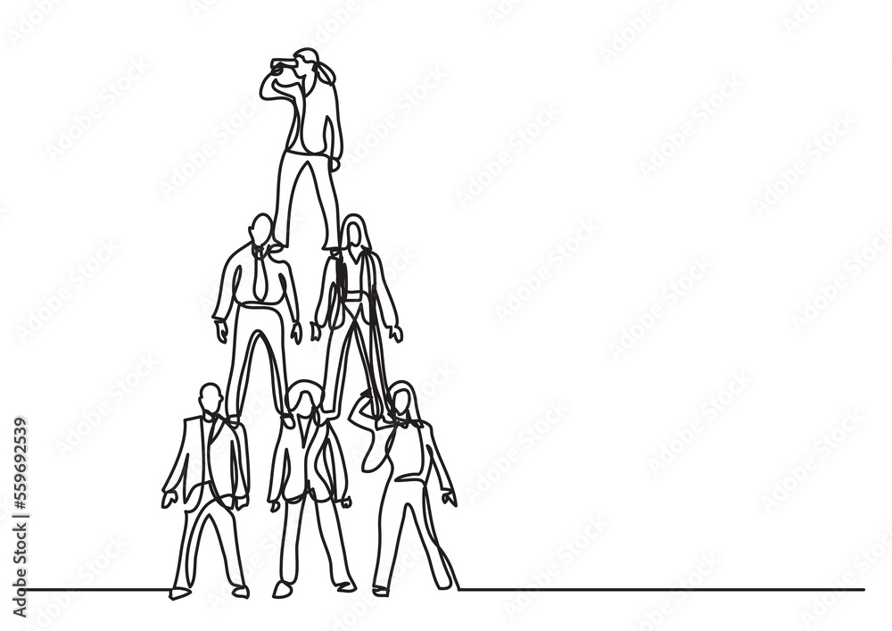 continuous line drawing business team standing together PNG image with ...