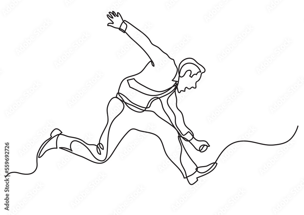 continuous line drawing businessman running wild PNG image with ...