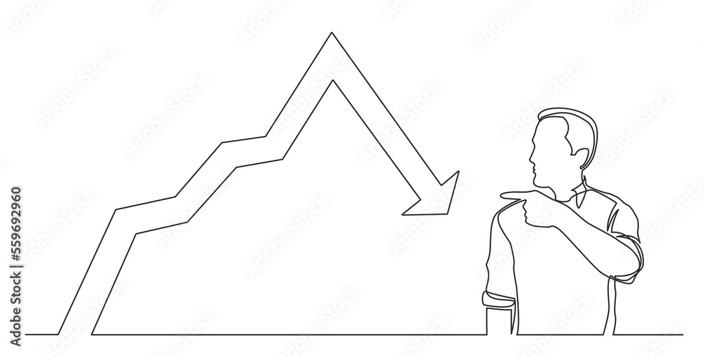 ภาพประกอบสต็อก continuous line drawing man showing with his finger ...