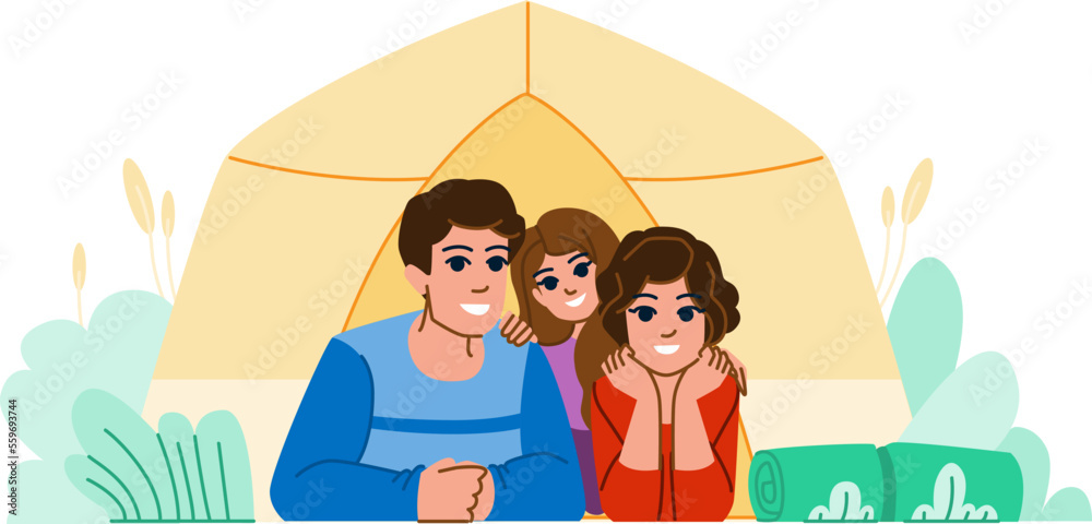 family camping vector. holiday adventure, vacation nature, father tent ...