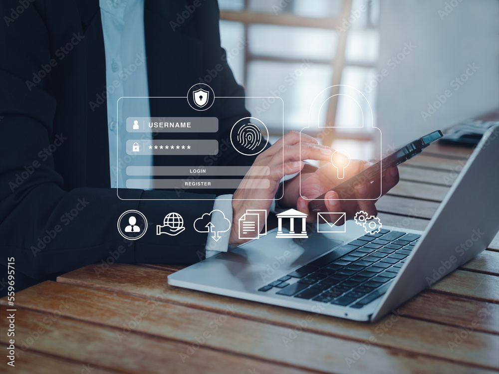 Cybersecurity system technology, login and password, confidential data ...