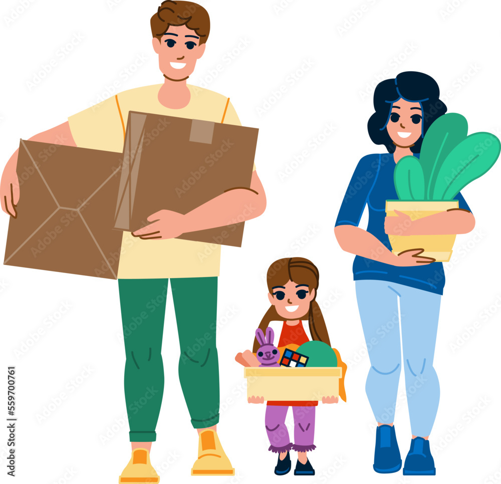 family moving vector. home happy, house new, father mother child, woman ...