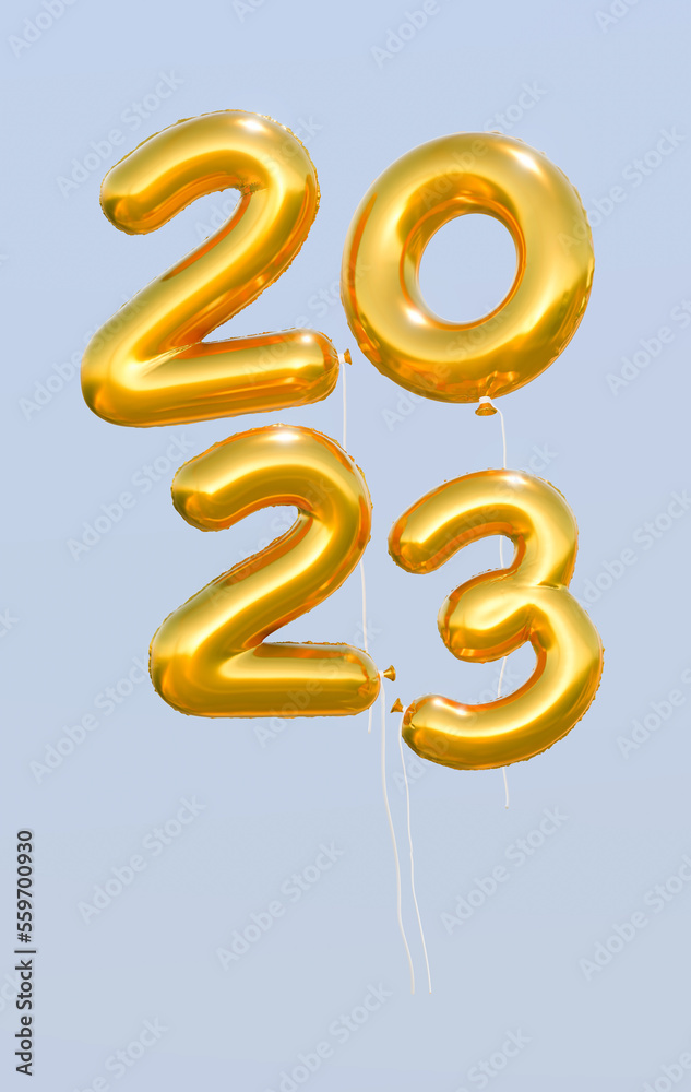 2023 golden balloons., 2023 gold foil balloons isolated over clear ...
