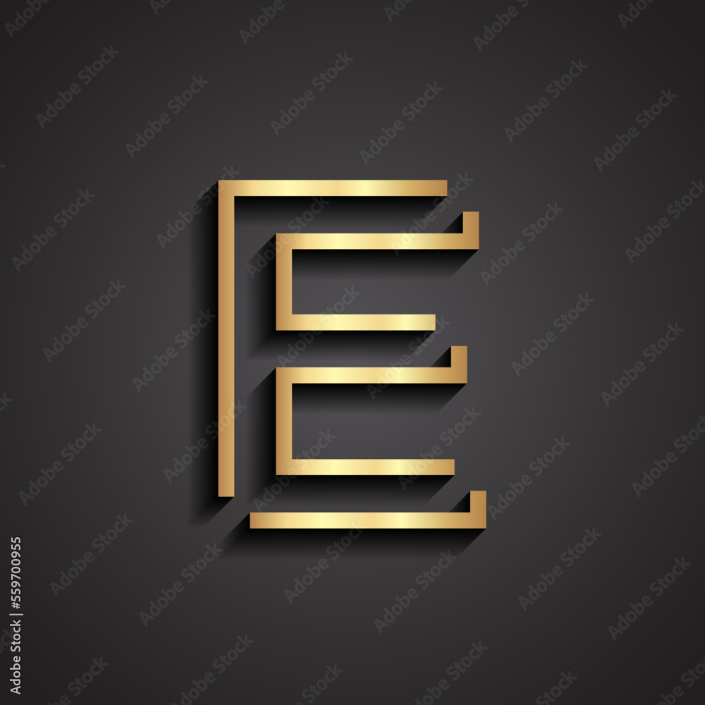 letter e 3d golden symbol design with shadow Stock Vector | Adobe Stock