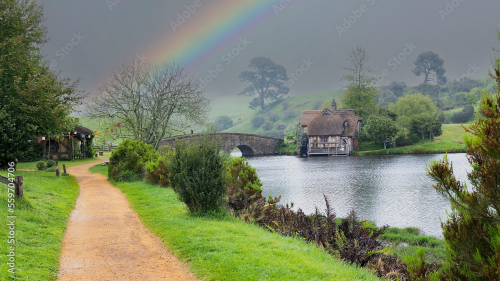 MATAMATA- NEW ZEALAND -NOVEMBER -2- 2022: Hobbiton - movie set created ...