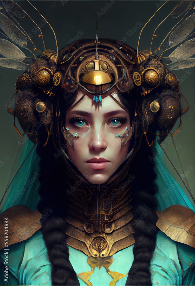 concept art style portrait painting of gorgeous insect themed lady ...