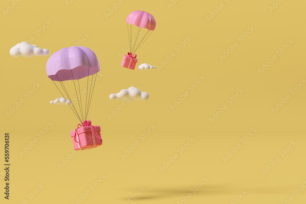 purple and pink parachute delivery object parachute design concept 3d ...