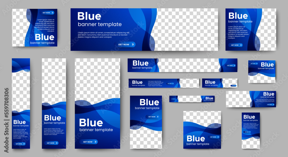 Waving Blue Web Banner template design set. horizontal, vertical ...