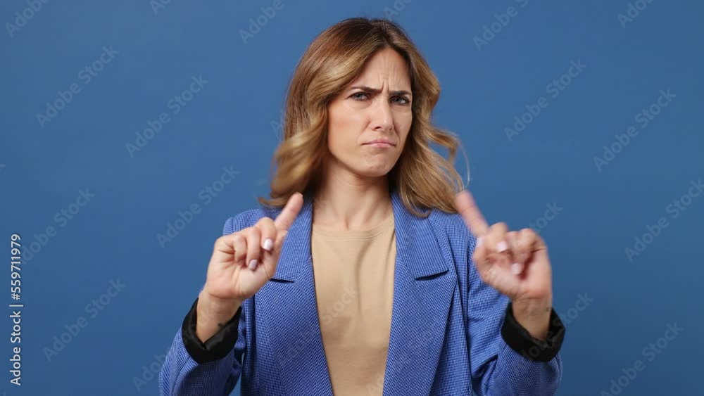 Young woman wearing classic suit jacket beige t-shirt look camera ...