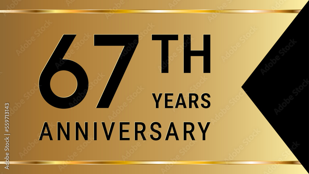 67th Anniversary. Anniversary template design with golden text and ...