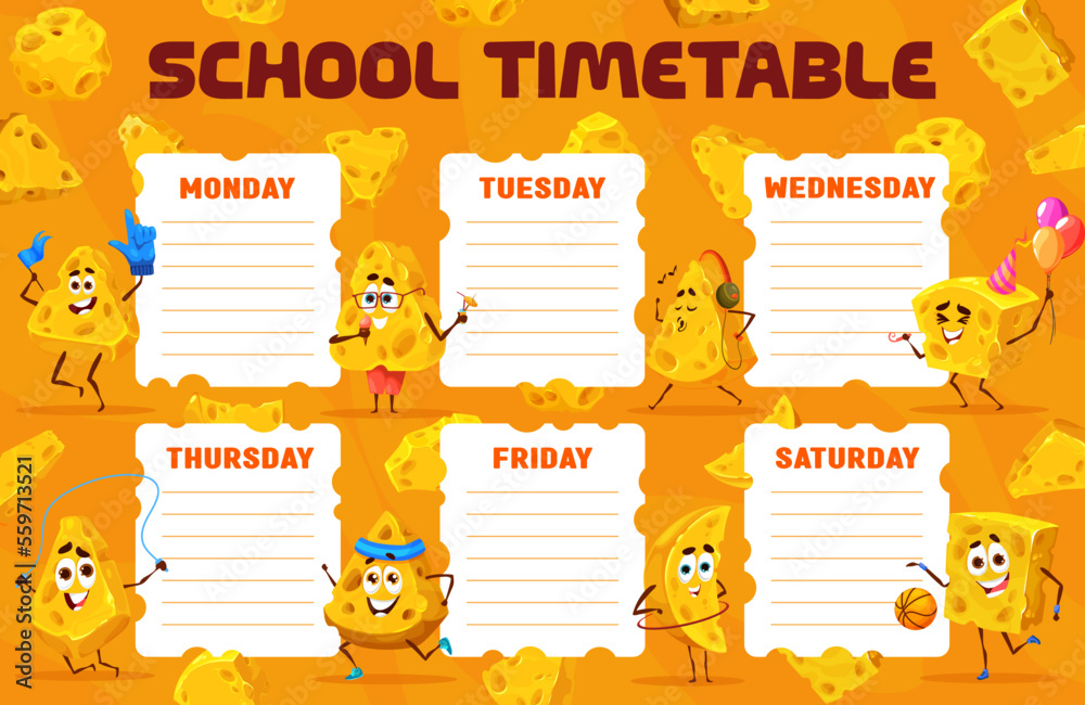 Timetable schedule cartoon maasdam and gouda cheese characters ...