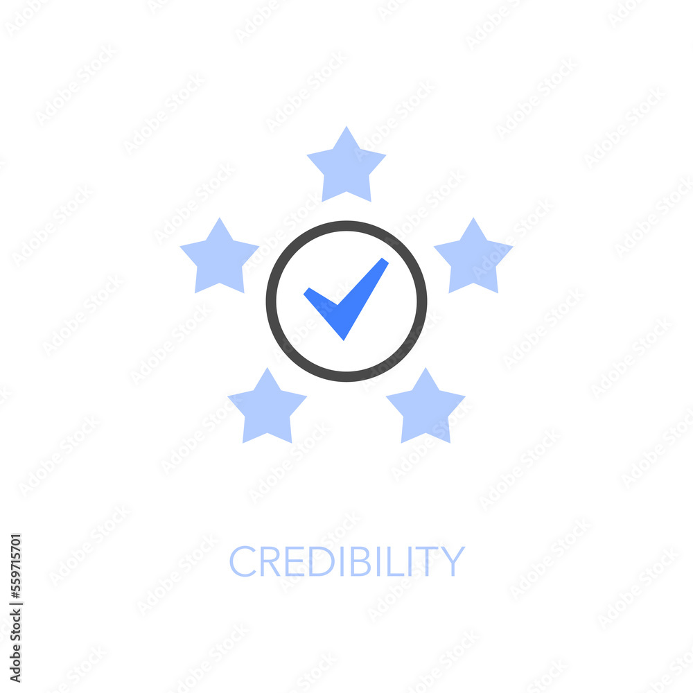 Simple visualised credibility icon symbol with a checkmark and five ...