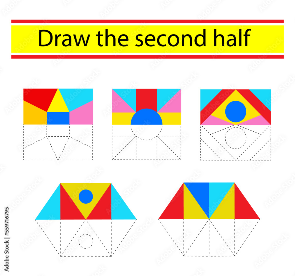 Draw the second half. Coloring book. Preschool worksheet for practicing ...