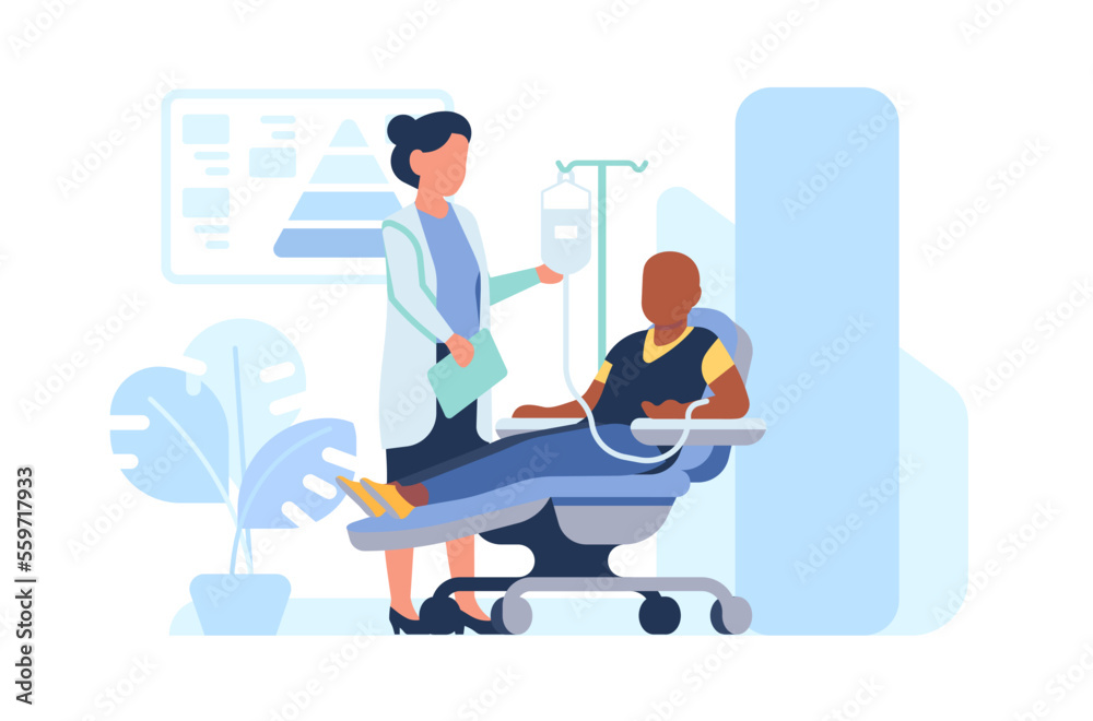 Man suffering from cancer disease. Patient receiving chemotherapy under ...