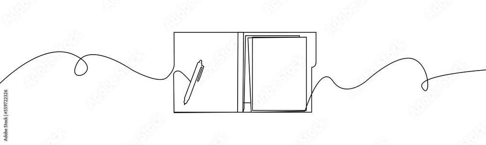 Open file folder one line.Folder with leafs and sticky notes continuous ...