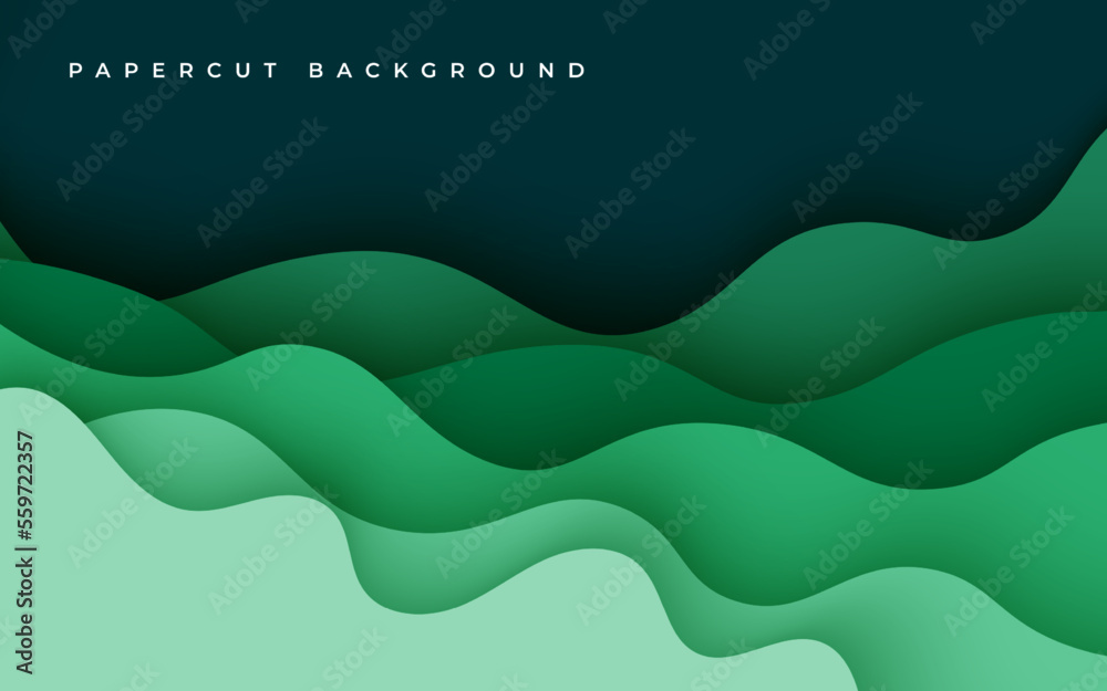 Multi layers green texture 3D papercut layers in gradient vector banner ...
