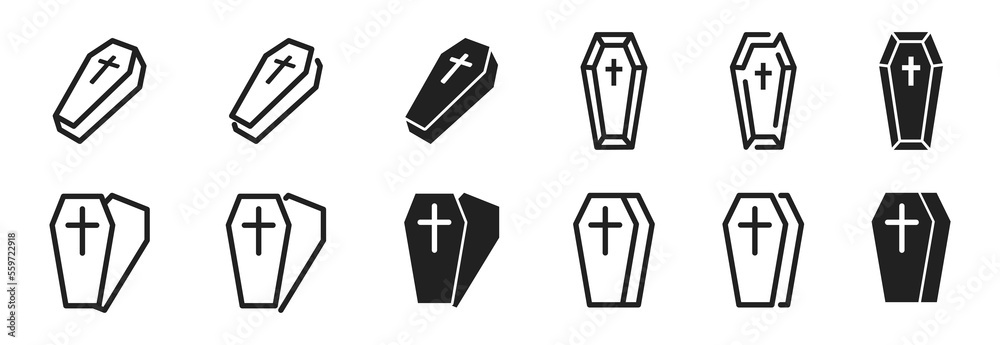 Coffin icon set. Grave symbol. Coffins icons. Vector illustration Stock ...