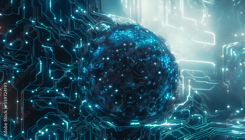 An abstract computer virus, bursting with colorful lights and effects ...