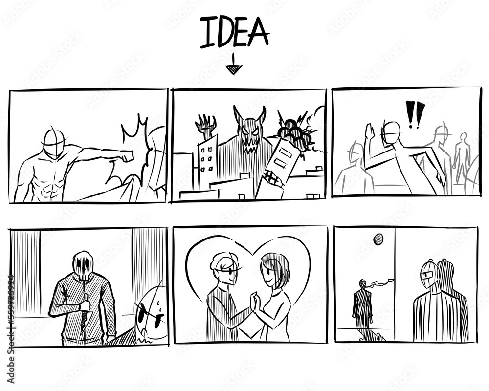 storyboard sketch idea sketch different styles, doodle sketch Stock ...