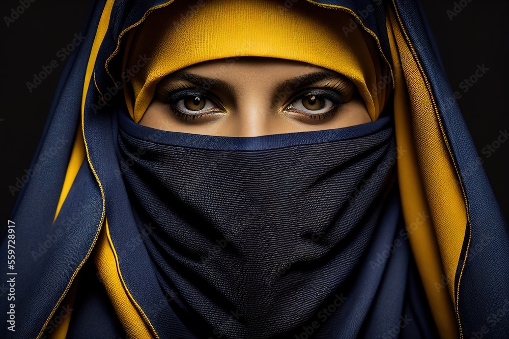 Stunning photorealistic portrait of beautiful woman in islam niqab ...