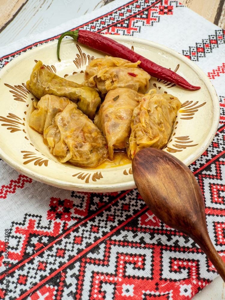 traditional cabbage rolls known as sarmale, specific balkan region food ...