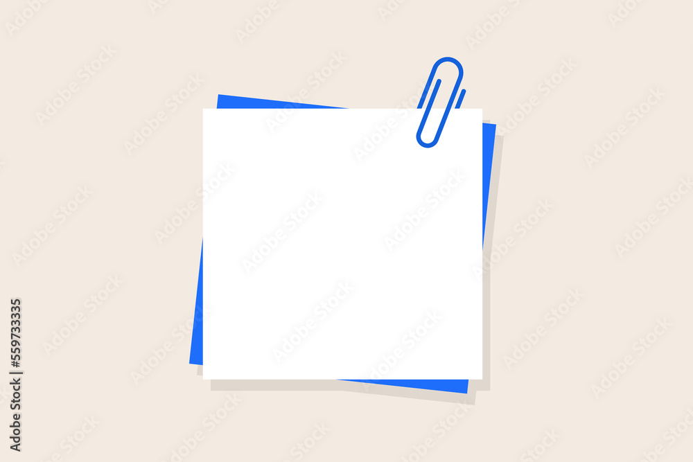 Paper clip. Colorful sticky note and pin. Colored paperclip with blank ...