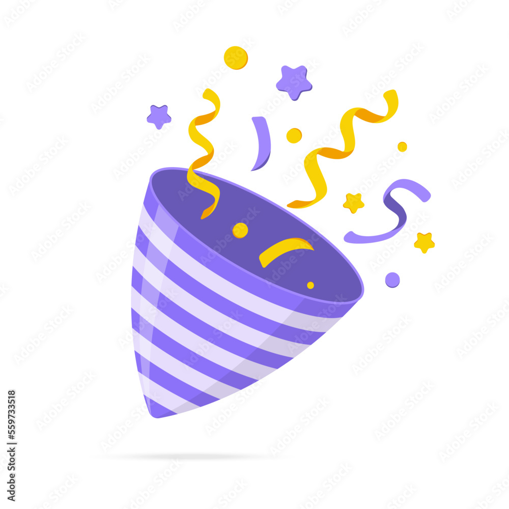 Vetor de Exploding party popper with confetti. Party popper emoji icon ...