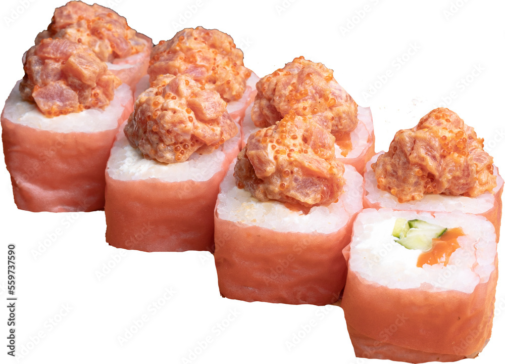 kantan sushi roll with shrimp and eel isolated on white background ...