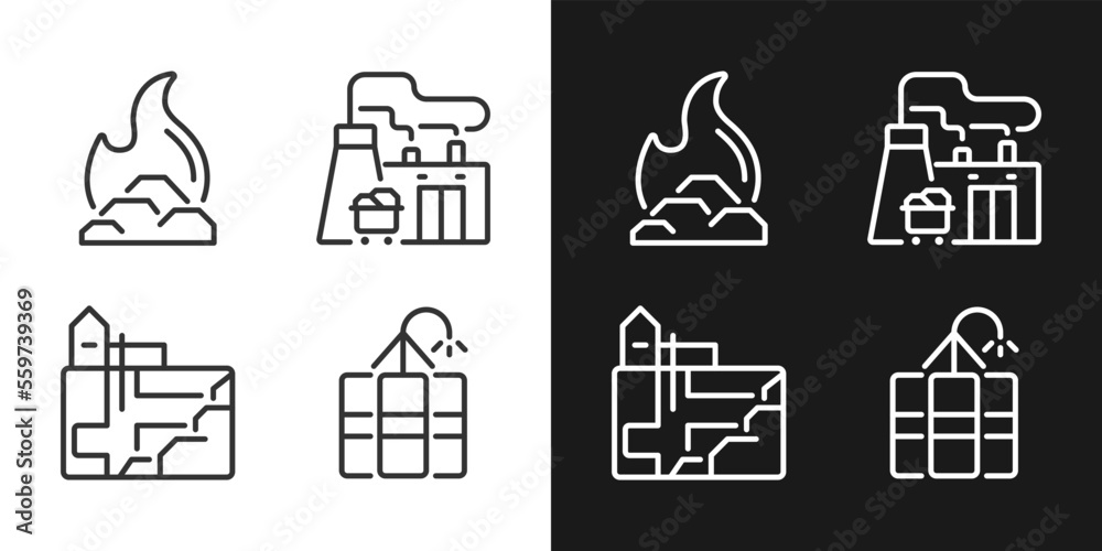 Coal processing pixel perfect linear icons set for dark, light mode ...