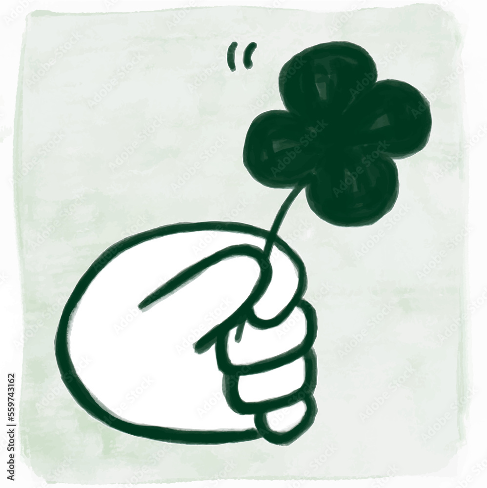 Vector illustration of a hand holding a clover. retro poster Stock ...