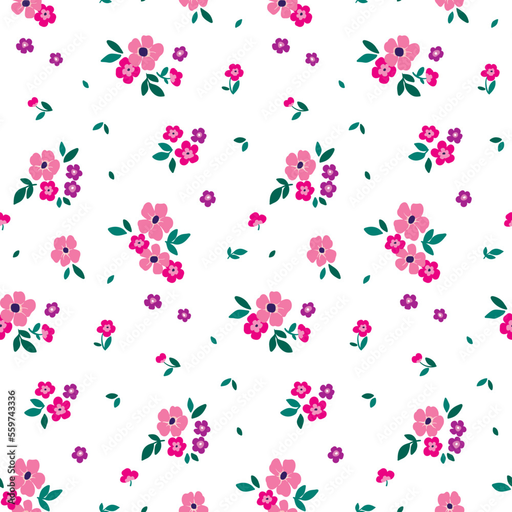 Seamless floral pattern, romantic flower print with small plants in ...