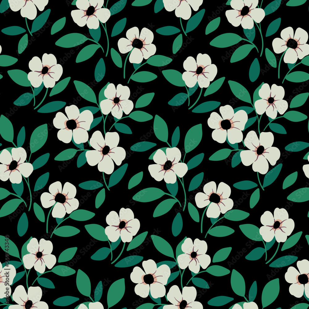 Seamless floral pattern, simple flower print with hand drawn plants ...