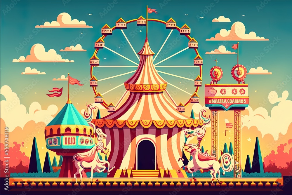 the carousel at the amusement park coasters and other amusements ...