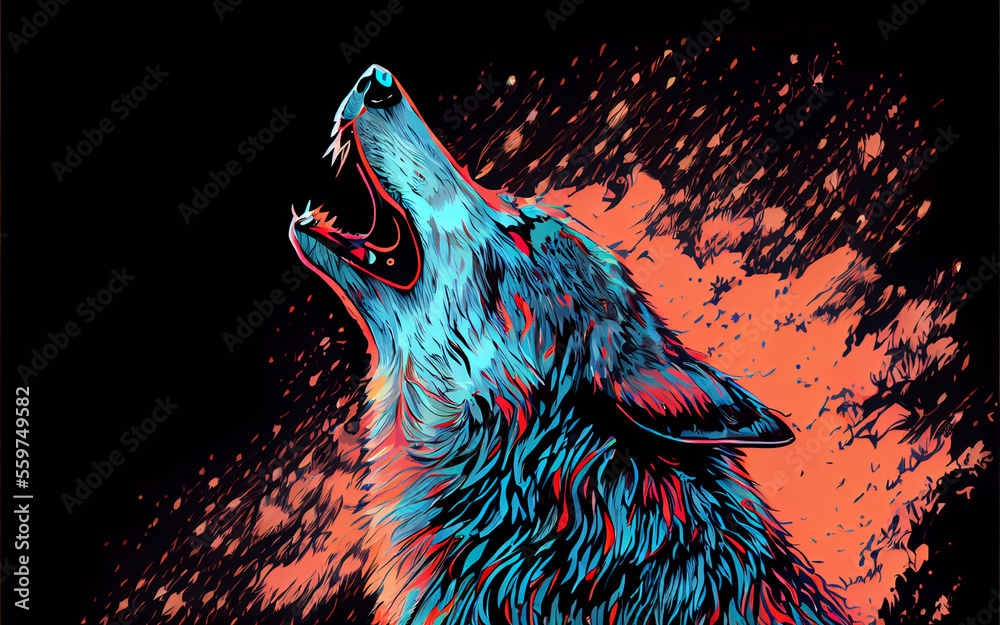 An illustration of howling wolf Stock Illustration | Adobe Stock