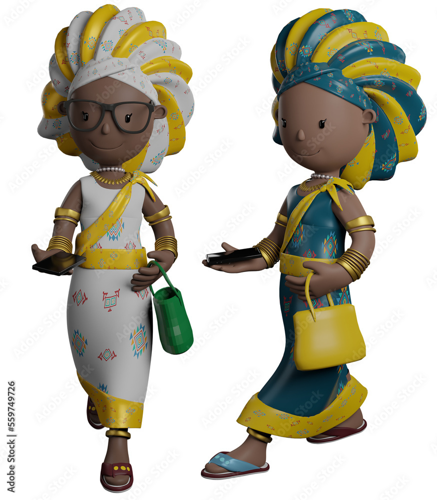 Cartoon character young African women wearing traditional clothes ...