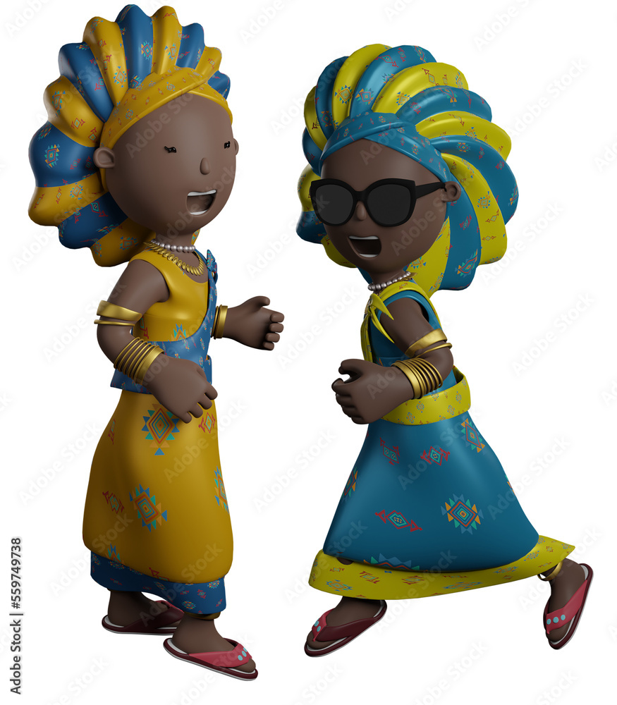 Cartoon character young African women wearing traditional clothes ...