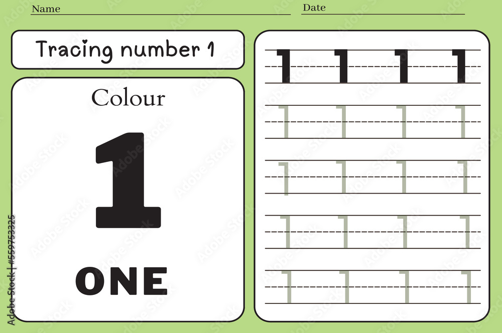 Number 1. tracing practice worksheet for kids learning to count and ...