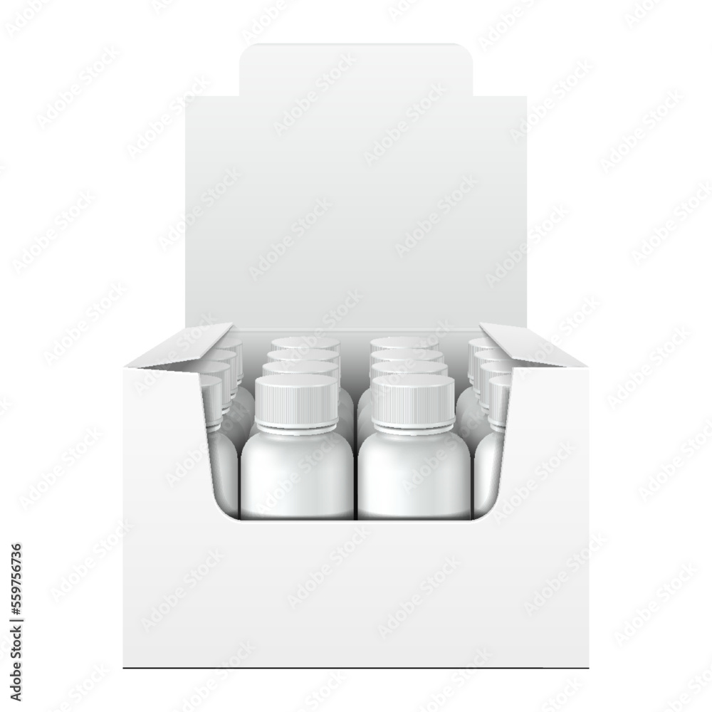 Mockup 3D Display Holder Box Cardboard Filled Blank With Bottles, Cans ...