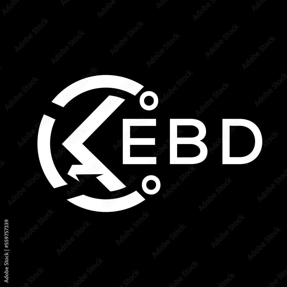 EBD letter logo. EBD white image on black background. EBD vector logo ...