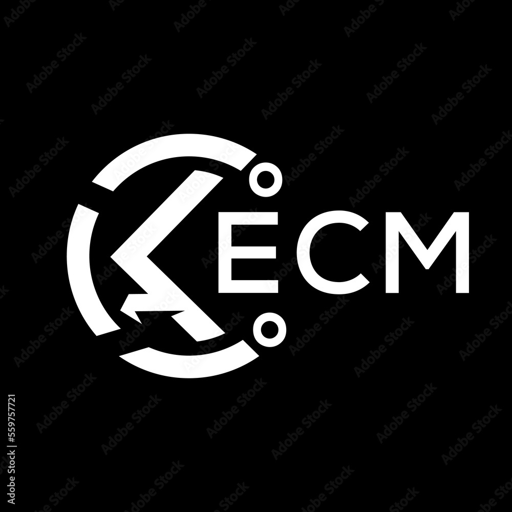 ECM letter logo. ECM white image on black background. ECM vector logo ...