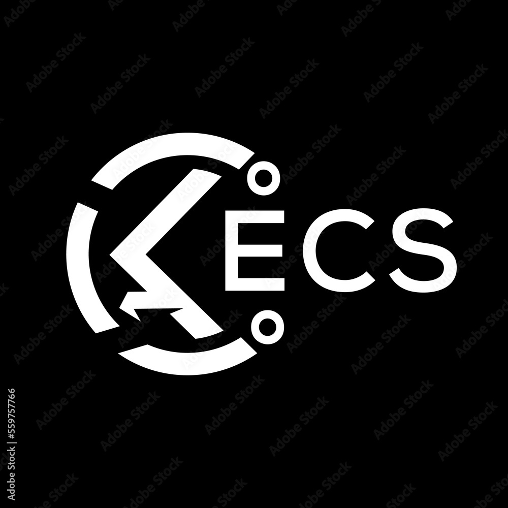 ECS letter logo. ECS white image on black background. ECS vector logo ...