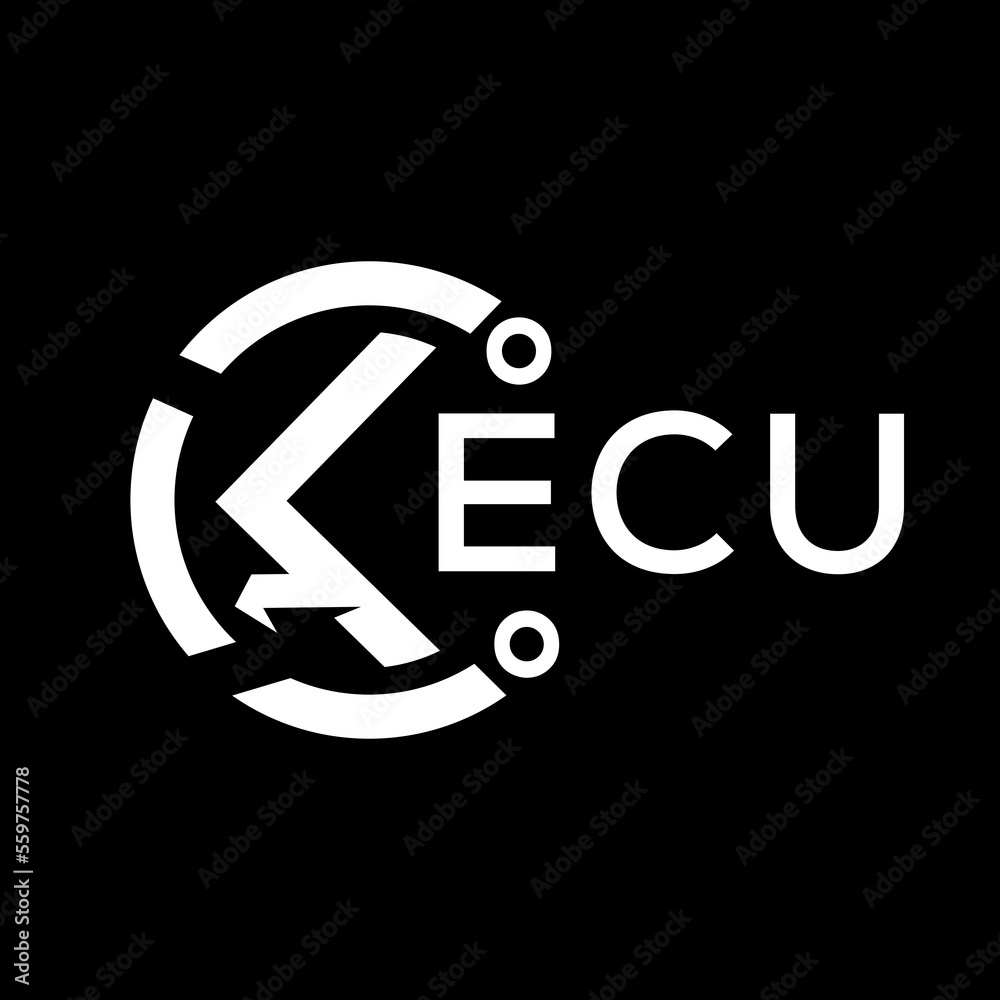ECU letter logo. ECU white image on black background. ECU vector logo ...